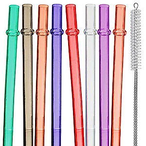 BaHoki Essentials Reusable Eco Friendly Colored Drinking Straws - Great for Drinking Smoothies and Shakes - with Deep Cleaning Brush, Long Acrylic Straw Set for Tumblers - 8 Pack