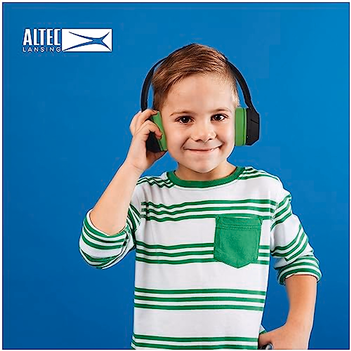 Altec Lansing Kid Safe Noise Cancelling Wireless Headphones 15H Battery, 85dB Volume Limit, Foldable Design Powerful Sound, Active Noise Cancellation Perfect for Kids Ages 7+ (Blackout Green)