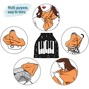 Music Icon with Piano and Musical Notes Baby Car Seat Covers Canopy Nursing Cover Breastfeeding Scarf Soft Breathable Stretchy Coverage Infant Stroller Cover Multi Use for Boys Girls Babies