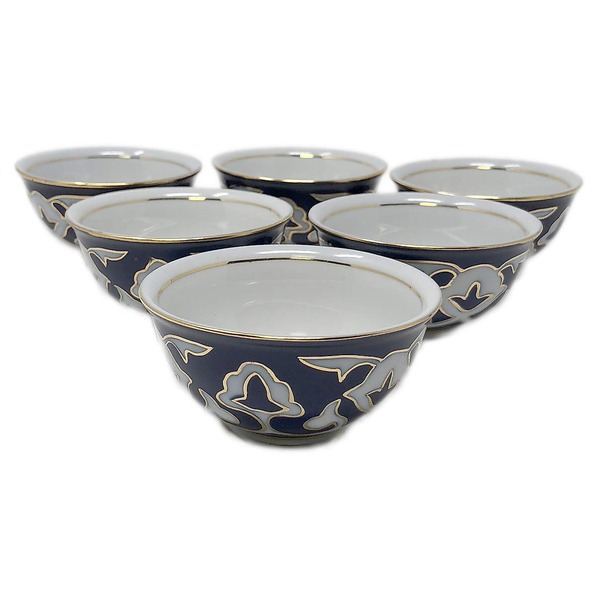 BohemianGifts Cobalt Blue Pakhta Cotton Flower Pattern Liquer Piala Cups 2.5 oz SET of 6 - Saint Petersburg