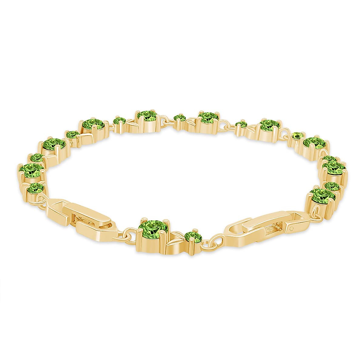 AFFY 14k Yellow Gold Over Sterling Silver Leaf Shape Tennis Bracelet Round Shape Simulated Peridot 7.25"