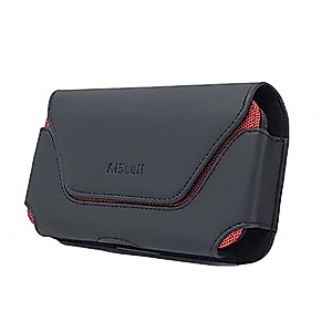 AIScell Red Black Oversize Leather Pouch Holster Belt Loop Case Universal Faux Leather Horizontal Cellphone Belt Clip Hip Holster for Smartphones 7.00X3.60X0.60 Inches Fits Phone with Thick Cover