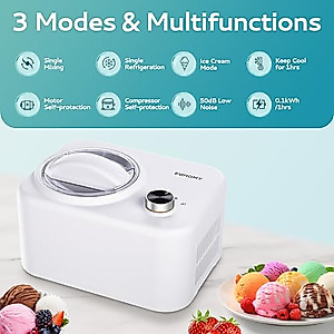 EUHOMY 1 Quart Auto Ice Cream Maker with Compressor, No Pre-freezing, 3 Modes Gelato Maker, Keep Cool Function, Easy-to-Clean, Frozen Yogurt Machine for Ice Cream/Frozen Yogurt/Gelato. (White)