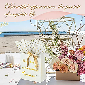 50 Pcs Wedding Gift Bags Bridal Welcome Bags with Ribbons Tissue Paper Wedding Favor Gold Foil Bags Thank You Gift Bags with Handles for Guest Birthday Party Baby Shower, 8 x 4.5 x 10 Inch (White)