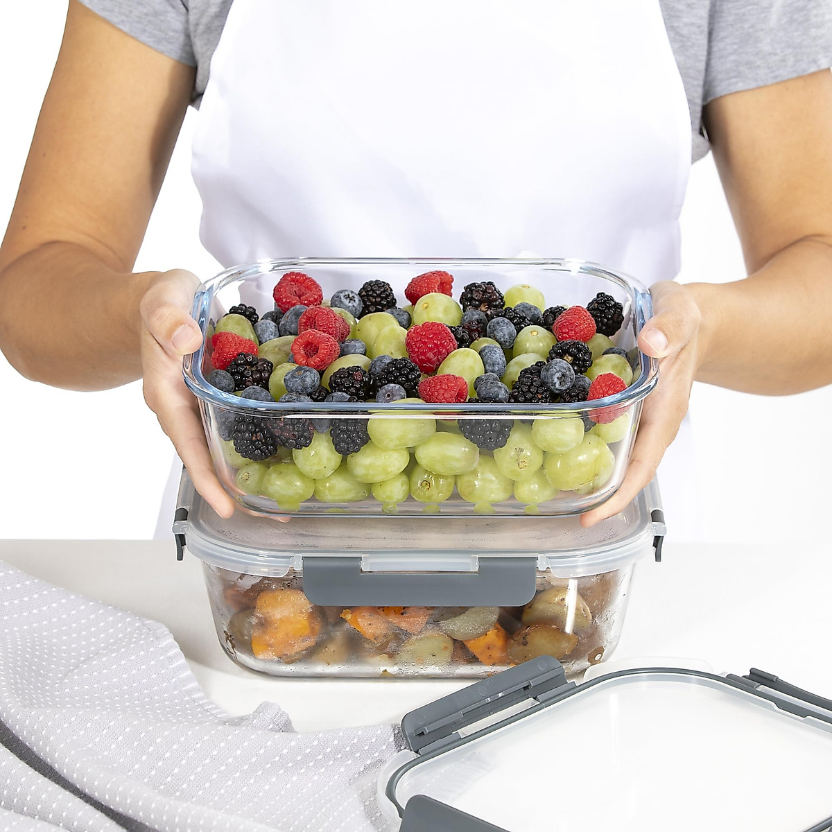 FOOD BOUTIQUE - 10 Cups Large Glass Food Storage Container with Lid set