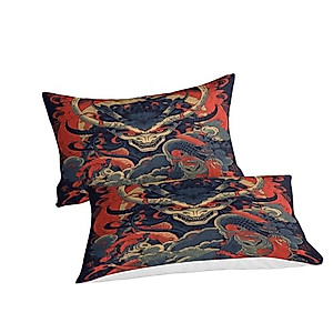 LENTLY Japanese Demon 3D Print Bedding Set for Childrens and Adults Duvet Cover Soft Microfiber Demon Illustration Comforter Cover with Pillowcase 3 Pcs Quilt Cover Twin（173x218cm）