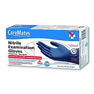 CareMates Nitrile Medical Exam Gloves, Latex Free Rubber, Powder Free, Extra Strong, 4 Mil Thick, Certified for Home Infusion, First Aid, Food Safe, Cleaning Gloves, Large, 100-count