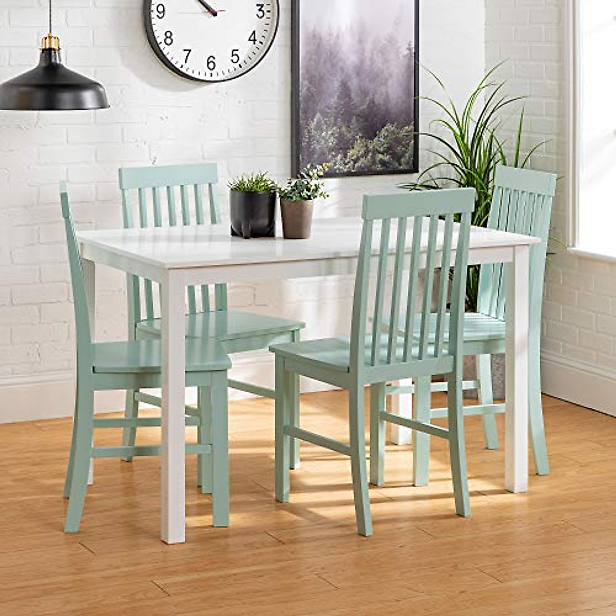 Walker Edison Modern Color Dining Room Table and Chair Set Small Space Living Kitchen, Dining Set, 48 Inch, 4 Person, White and Sage Green
