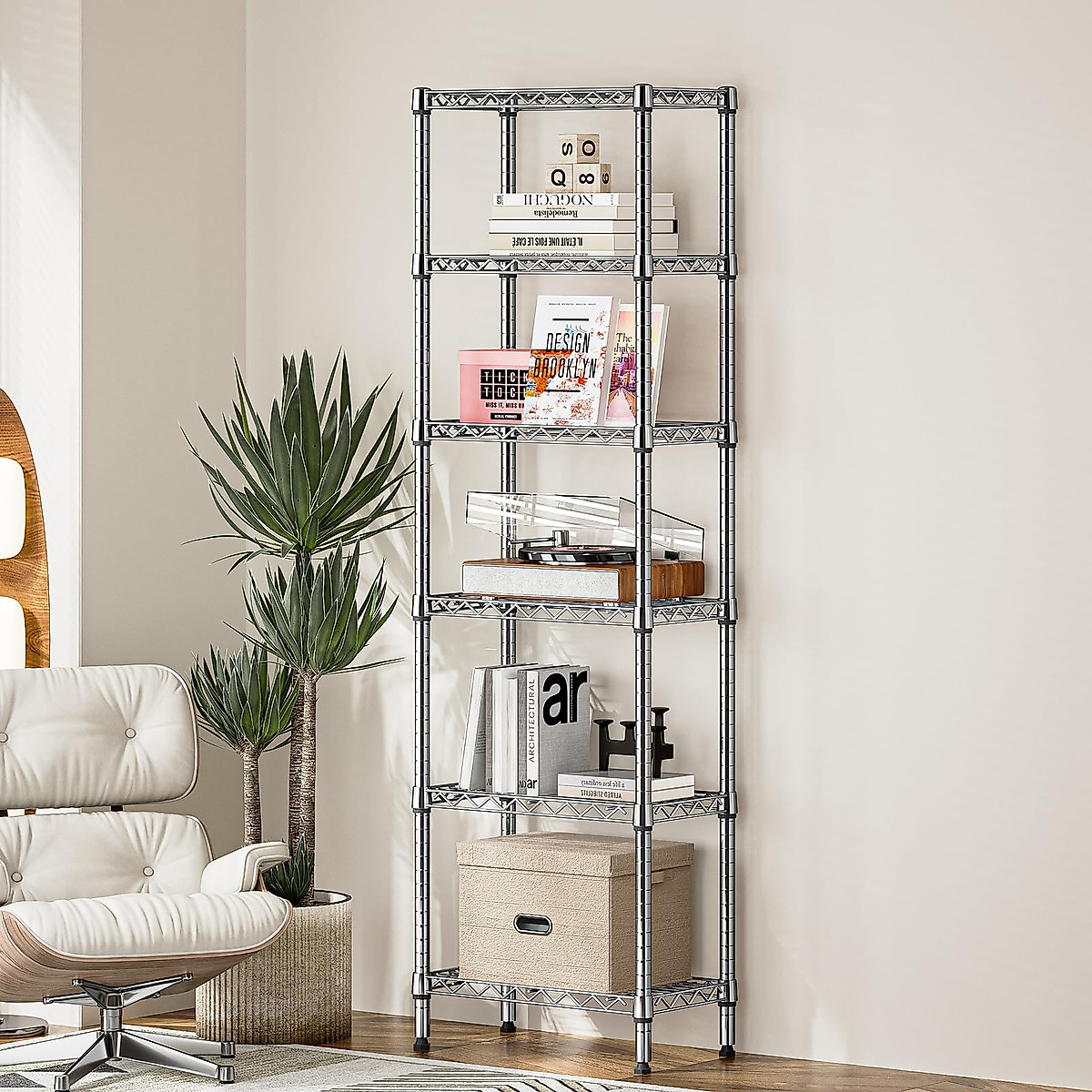 MZG 6 Tier Storage Rack Metal Wire Shelving Unit, Storage Standing Household Shelf Organizer for Laundry Bathroom Kitchen Pantry Closet Garage Basement Utility Room, Chrome 11.8" D x 21.7" W x 70.4" H