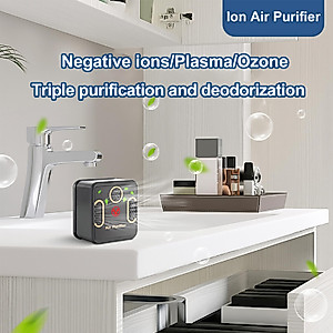 KLVEU Ionizer Odor Eliminator Machine, Air Ionizer Purifier for home Portable and Quiet Ion Air Purifier for Bedroom Toilet Kitchen Pets Smoke and Car(1PCS), small, black-1, CYJ-3IN1