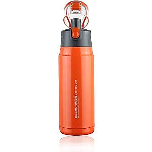 Blushers 650ml (22oz) Double Wall Vacuum Insulated 304 Stainless Steel To Go Travel Mug, One Touch Lock Lid Thermos Water Bottle (Orange - 3 Piece Set)