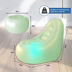 Ccinnoe LED Light Air Sofa with Ottoman, Indoor/Outdoor LED Inflatable Chair, Big Size Brow Up Illuminated Sofa, Lazy Couch with LED Lights and Ottoman for Party, Yard, Indoor Rooms