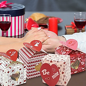 Aviski 12Pcs Valentine's Day Treat Boxes Small Goodie Present Boxes Recycled Party Favor Boxes Heart Printed Cardboard Box for Candy, Cookies and Party Favors, 4 Patterns