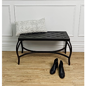 Mango Steam Free Standing Patio Garden Weave Bench, Metal Charcoal Black