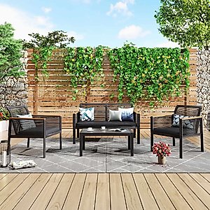 Suntone Patio Furniture Sofa Set - Wicker Patio Conversation Set (4 Piece)