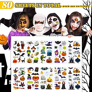 640 Pcs 80 Sheets Halloween Temporary Tattoos for Kids Halloween Waterproof Temporary Stickers for Halloween Makeup Halloween Party Favors for Kids Goody Bag Stuffers(Bat)
