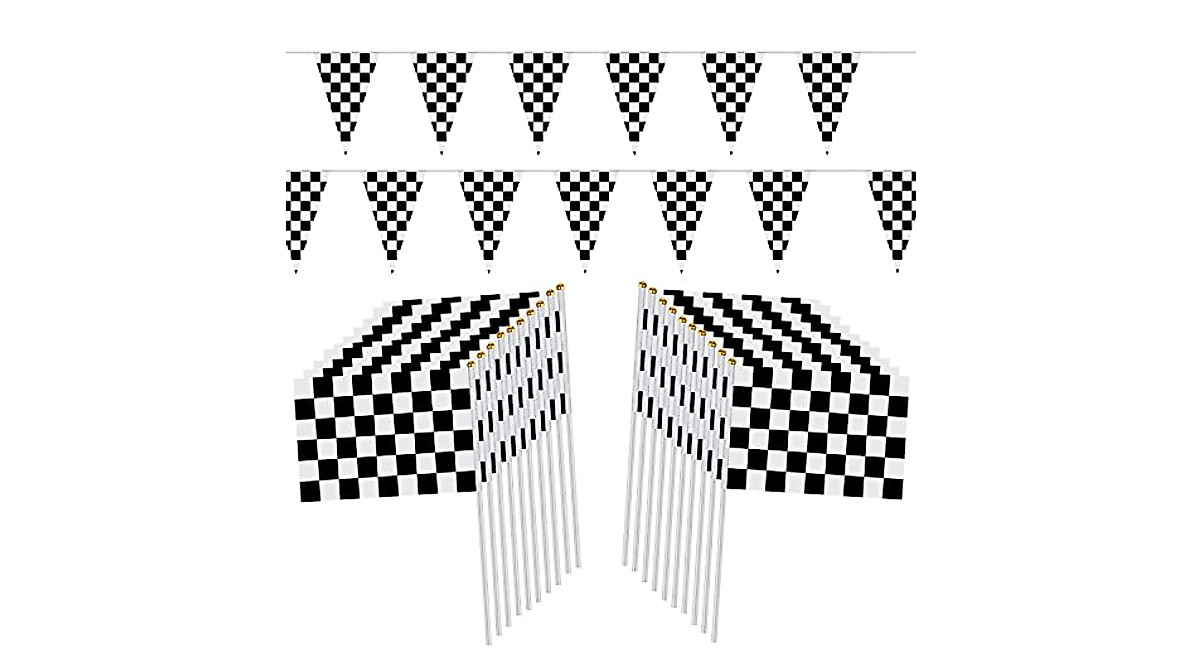 98ft Checkered Black & White Pennant Banner Racing Flags and 20Pcs 11.8 ...