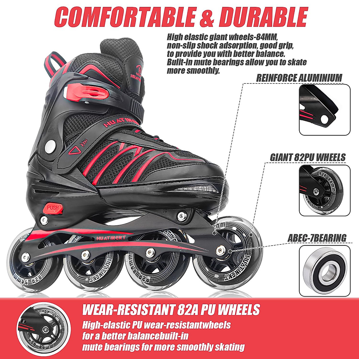 Huatinent Adjustable Inline Skates for Women and Men, Men Roller Skates for Adult Female Male with Brake, Patines para Mujer for Youth Teens Boys and Girls