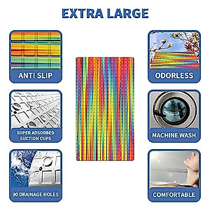 Bath Tub Shower Mat 26.8 x 15 Inch Non-Slip Safety Bathtub Mat with Suction Cups Machine Washable Bathroom Mats with Drain Holes Colorful Striped