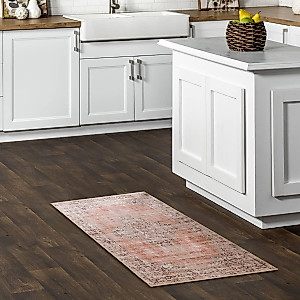 Alwoligag Washable Vintage Rug 2x3 Entrance Rug Non-Slip Indoor Doormat, Bedroom Kitchen Entrance Bathroom Boho Small Rugs (Pink Rug)