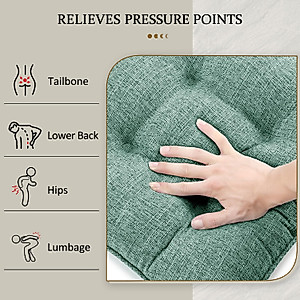 LOVTEX Kitchen Chair Cushions Set of 4, Non-Slip Chair Cushions for Dining Chairs, Shredded Memory Foam Chair Pads with Ties, Tufted Dining Chair Cushions, 15.5" x 15.5", Green