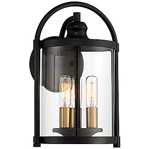 Avani Modern Contemporary Outdoor Wall Light Fixture Black Warm Brass 13" Clear Glass Shade for Exterior House Porch Patio Outside Deck Garage Yard Front Door Garden Home - John Timberland