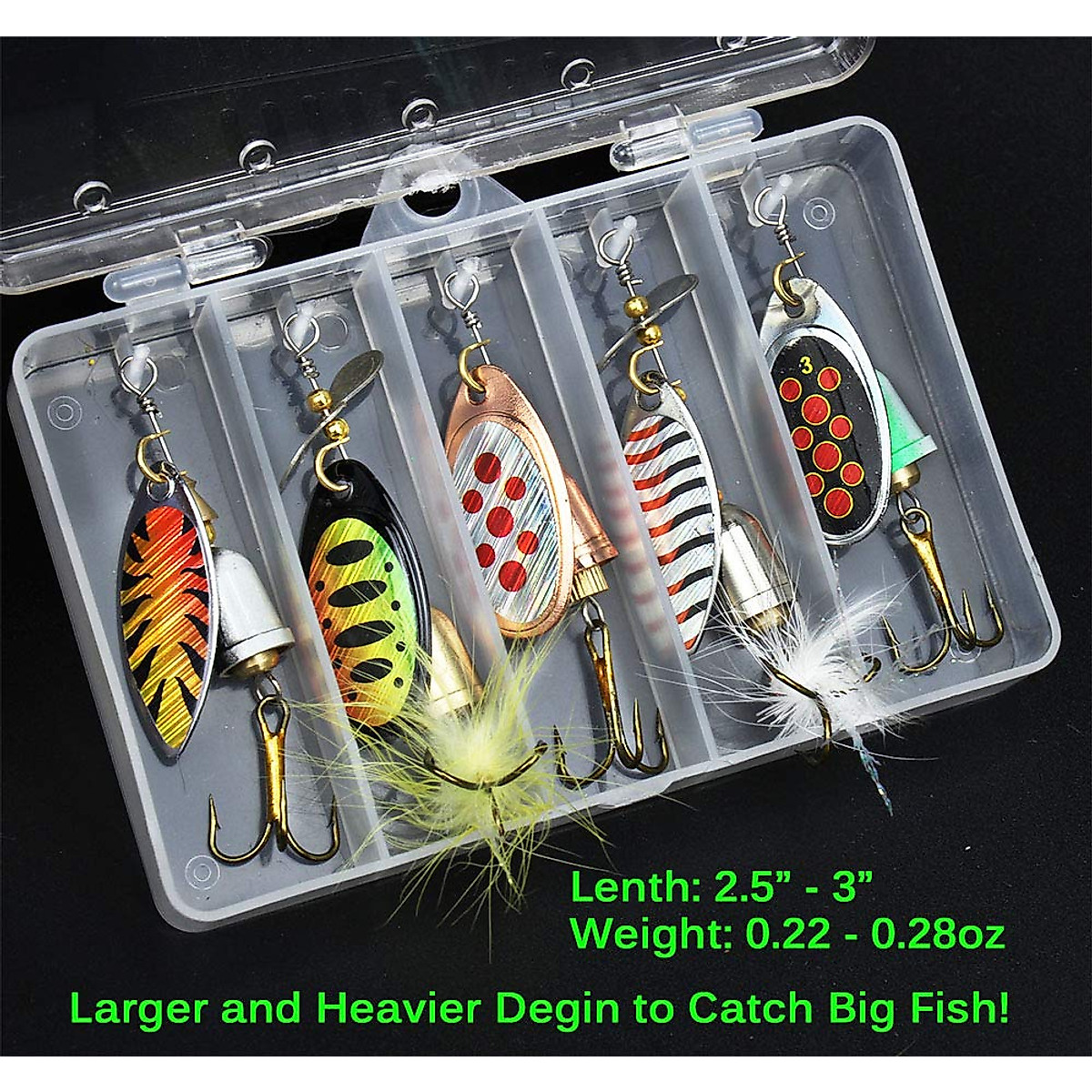10pcs Fishing Lure Spinnerbait, Bass Trout Salmon Hard Metal Spinner Baits Kit with 2 Tackle Boxes by Tbuymax