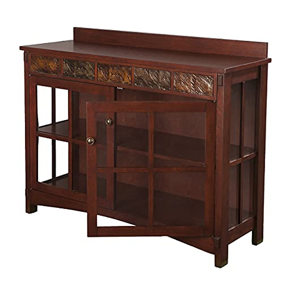 SEI Furniture Camino Mission Sideboard & Curio - Red Washed Expresso Finish w/ Faux Slate - Spacious Design (AMZ0092MC)