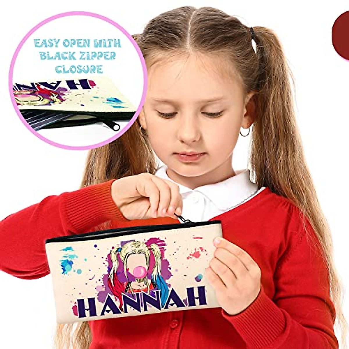 Personalized Super Hero Pencil Case w/Name Students - Custom Superhero Pen Box Birthday Gifts Boys Girls - Customized Canvas Pencils Cases Box - 10''x6'' - Man Pencil Pouch Spider Bat Design C1 Beige