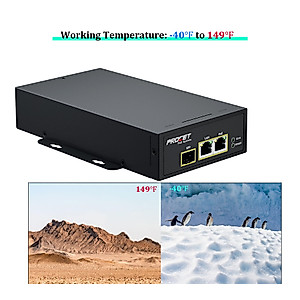 PROCET PoE Iniector 75W Active PoE++ Industrial Grade Gigabit PoE Power Injector, 6KV Surge Protection, -40°F to 149°F for PTZ Camera, Wireless AP, PoS System, Kiosks, PT-PSE107GHRO-A