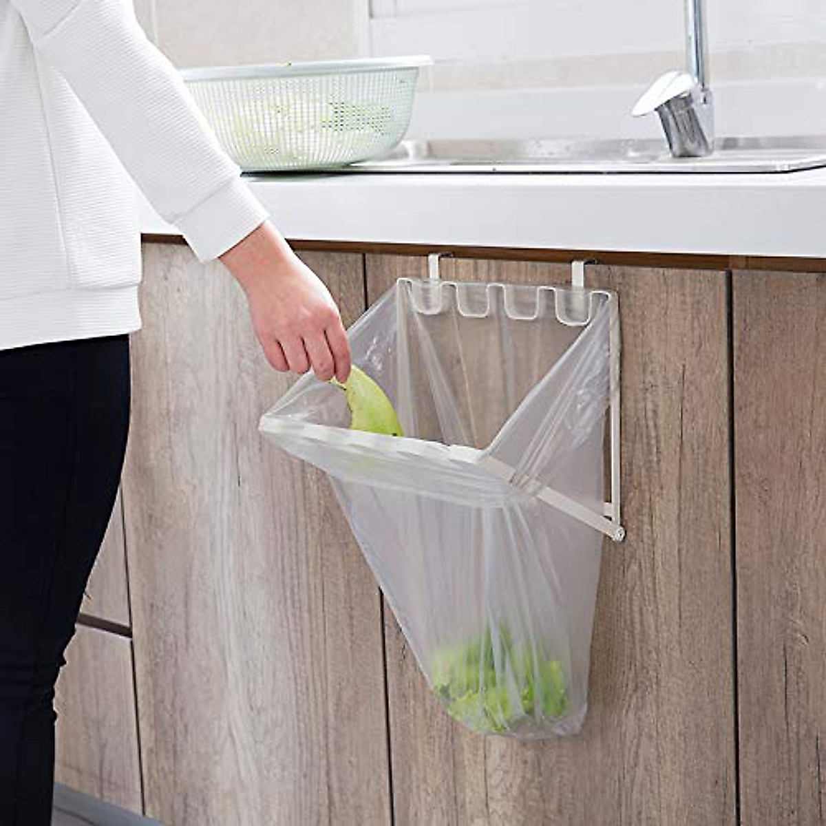 Psivika 2 Pcs Hanging Trash Garbage Bag Holder Folding Storage Holder Racks for Kitchen Different Size Plastic Bag (Black)