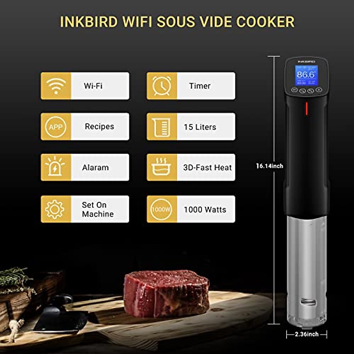 Inkbird Sous Vide Precision Cooker ISV-100W | 1000 Watts WIFI Sous-Vide Cooking Cooker Immersion Circulator | Preset Recipes on APP and Thermal Immersion Sous Vide Machines (American Standard)