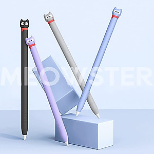 Meowster Case for Apple Pencil 1st Generation iPencil Case Soft Silicone Sleeve Cute Cat Design Holder Protective Cover Accessories Compatible with iPad Pencil 1st Gen (Black)