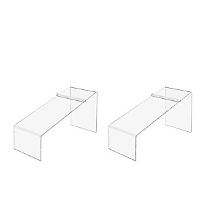 2 Pack Acrylic Shoe Display Stand Clear Premium Lucite 4"W x 5"H Slanted Footwear Showcase Riser with Heel Stop for Retail Shops and Clothing Stores by Marketing Holders