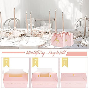 SHAIDOJIO 24Pcs Small Thank You Gift Bags, Party Favor Bag Treat Box with Bow Ribbon, Pink Pattern Mini Paper Gift Bags Bulk for Wedding, Birthday, Bridal Shower, Baby Shower (4.5x1.8x4 Inch)