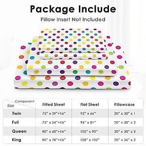 Pinbeam 3 Pcs Fitted Sheet Set Twin Size with Deep Pocket, Polka Dot Kids Bedding Set with Pillowcase for Kids and Adults, Inspired Candy Fun Flat Bed Sheet Set