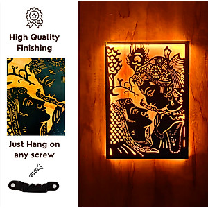 EU Radha Krishna Metal Wall Art Hanging With Backlight Led For Pooja Room Home Deco Lights For Mandir Krishna Swing Jhula Antique Metal Flute Wall Decor For Living Room Big Size