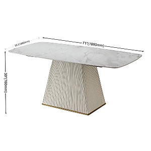 Montary 71” Modern Rectangle Dining Table for 6-8 Seat, White Marble Dining Table with Sintered Stone Tabletop and Horseshoe-Shape Design Carbon Steel Leather Base (Only Table)