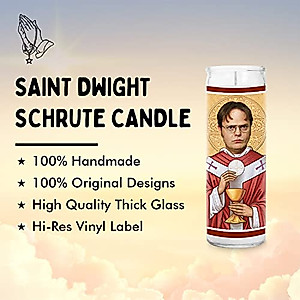 Rainn Wilson Celebrity Prayer Candle - Dwight Funny Saint Candle - 8 inch Glass Prayer Pop Culture Votive - 100% Handmade in USA - Funny Celeb Novelty Actor TV Show Movie Gift