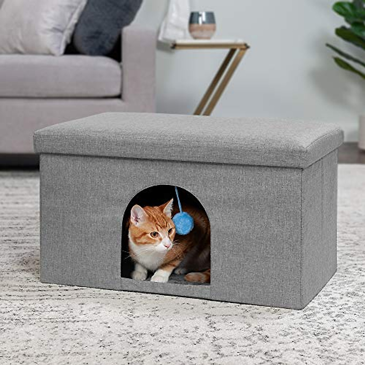 Furhaven Large Pet House Collapsible Ottoman-Footstool Condo Pet Bed - Stormy Gray, Large