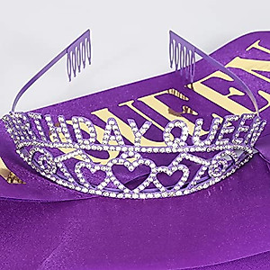 CIEHER Purple Birthday Sash & Queen Crown Kit, Purple Birthday Decorations, Purple Crown, Purple Tiara, Birthday Crowns for Women Girls, Purple Birthday Crown, Birthday Sash and Tiara for Women, Purple Birthday Gifts for Women, Purple Happy Birthday,Birth