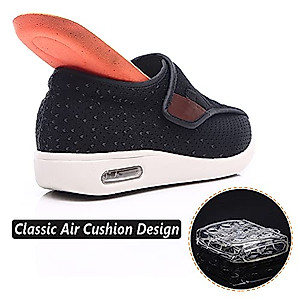 W&LESVAGO Women Extra Wide Width Diabetic Edema Shoes, Lightweight Breathable Adjustable Closure Walking Sneakers Easy On/Off(8#, Black)