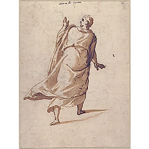 ArtDirect Cesare Nebbia 15x18 Black Ornate Frame and Double Matted Museum Art Print Titled: Back View of a Standing Man in a Long Cloak (1536-1614)