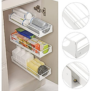 Alipis Clear Shelves Sliding Under Sink Organizers Pull Out Cabinet Organizer Storage Carbon Steel Sink Storage Drawer Shelf for Kitchen Bathroom Organizer White Storage Drawers