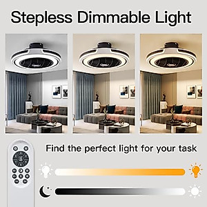 HuixuTe 21 in Modern Ceiling Fan with Light Remote Control, 3 Colors 3 Speeds Enclosed Ceiling Fan, Low Profile Fush Mount Ceiling Fan with Light for Bedroom Living Room