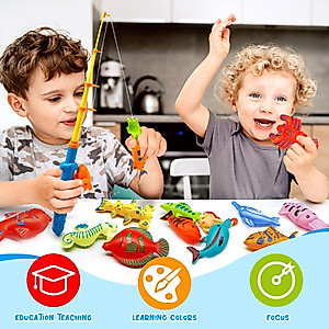 Kiditos 60PCS Magnetic Fishing Bath Toys Game Set,Swimming Fish Toys for Bathtub,Water Table Bathtub Toys for Toddlers Kids Age 3-6, Pool Toys for Pretend Play&Education Teaching&Learning Colors