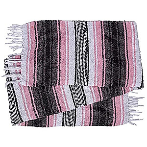 DWC Authentic Mexican Pink-Gray Blanket -Yoga Matt - Falsa - Serape - Camping, Picnic, Beach Blanket, Bedding, Car Blanket, Saddle Blanket, Soft Woven Home Decor (Pink-Gray Color)