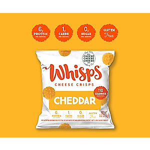 Whisps Cheese Crisps Parmesan & Cheddar Cheese | Protein Chips | Healthy Snacks | Protein Snacks, Gluten Free, High Protein, Low Carb Keto Food (0.63Oz, 12 Pack)