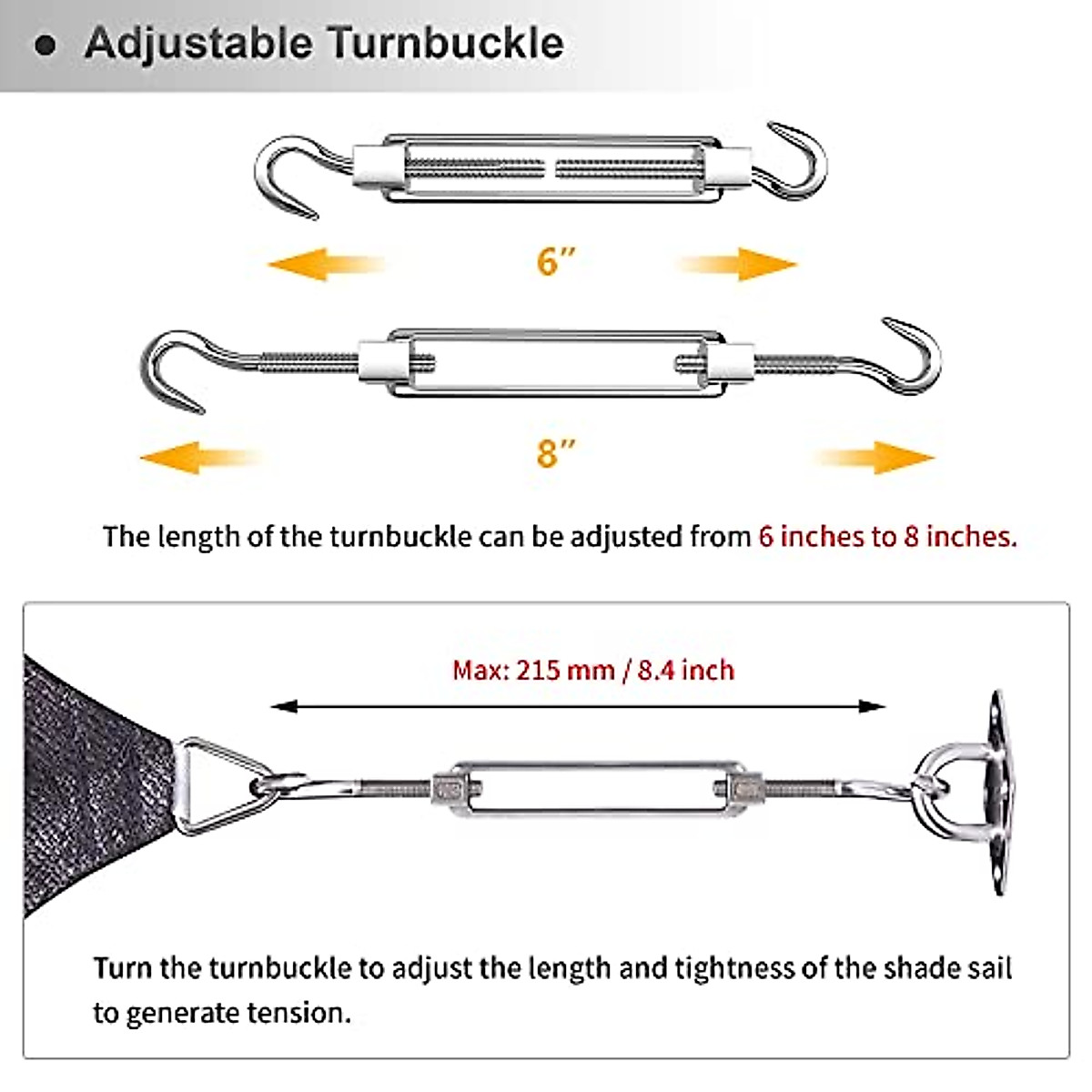 Garden expert Shade Sail Hardware Kit with Nylon Coated Cable Wire, 304 Stainless Steel Installation Kit for Rectangle Triangle Sun Shade Capony for Outdoor Patio Garden