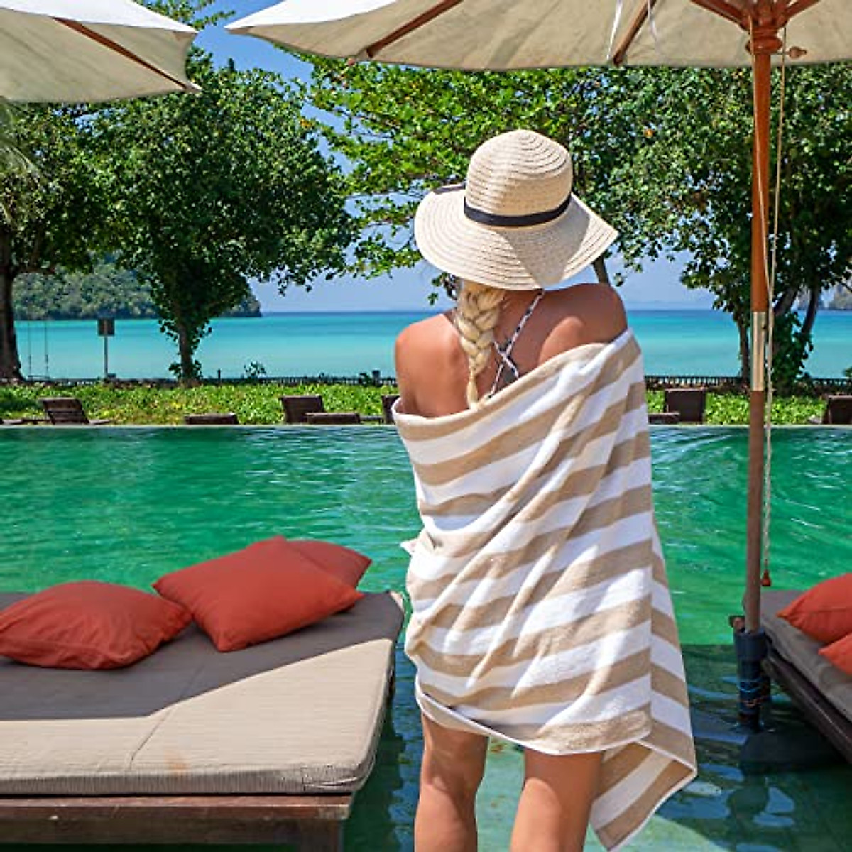 Arkwright Oversized California Beach Towels - (Pack of 4) Absorbent, Quick Drying, Ringspun Cotton Pool Towel, Perfect for Hotel, Spa Hot Tub, and Bath, 30 x 70 in, Beige